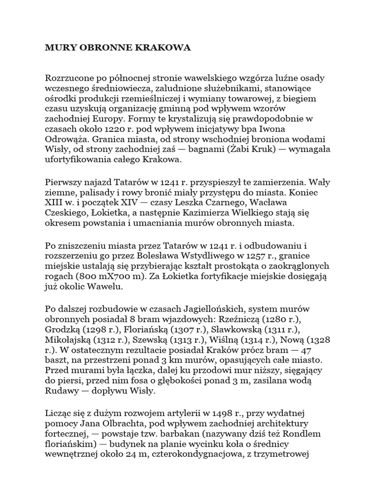 Mury Obronne Krakowa | PDF