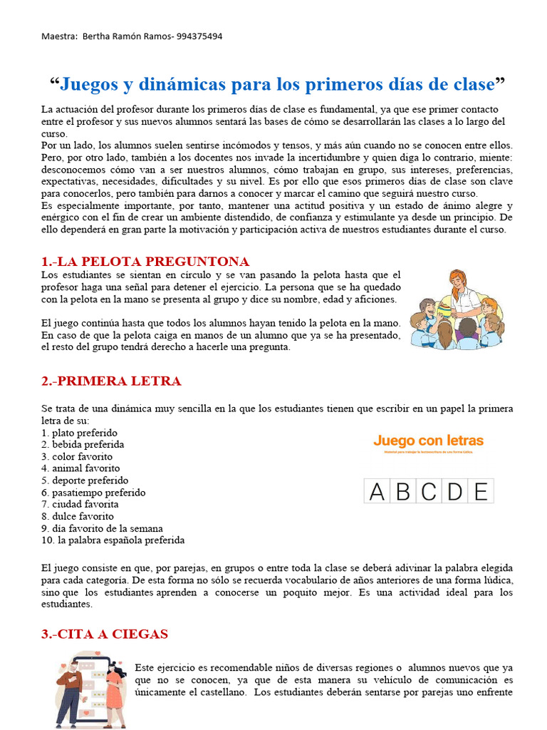 Juegos y dinámicas para el inicio de clases. | PDF | Maestros