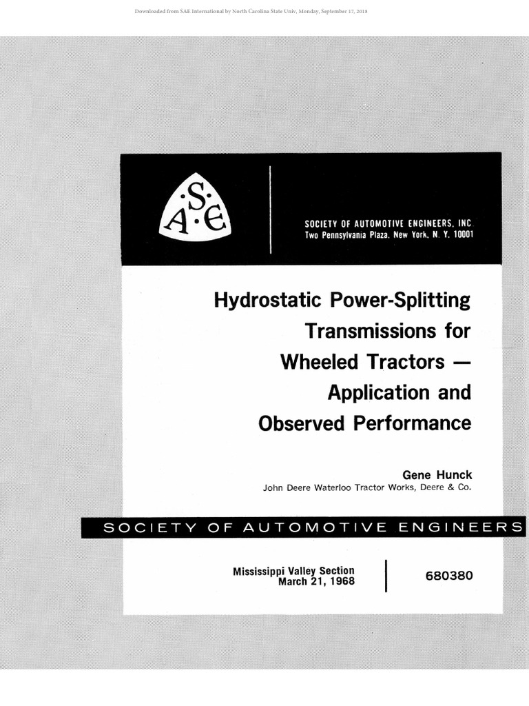 (SAE Technical Paper Series - 1968) Hydrostatic Power-Splitting ...