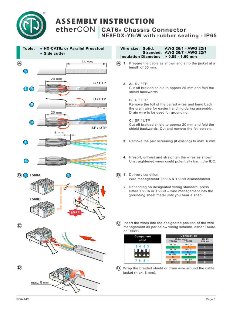 BDA 442 - etherCON C6A - IP 65 Chassis Connector | PDF | Wire ...