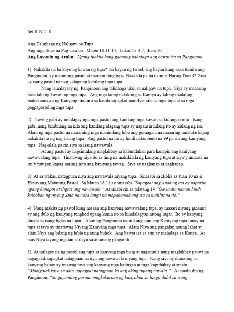 The Parable of The Lost Sheep Tagalog | PDF