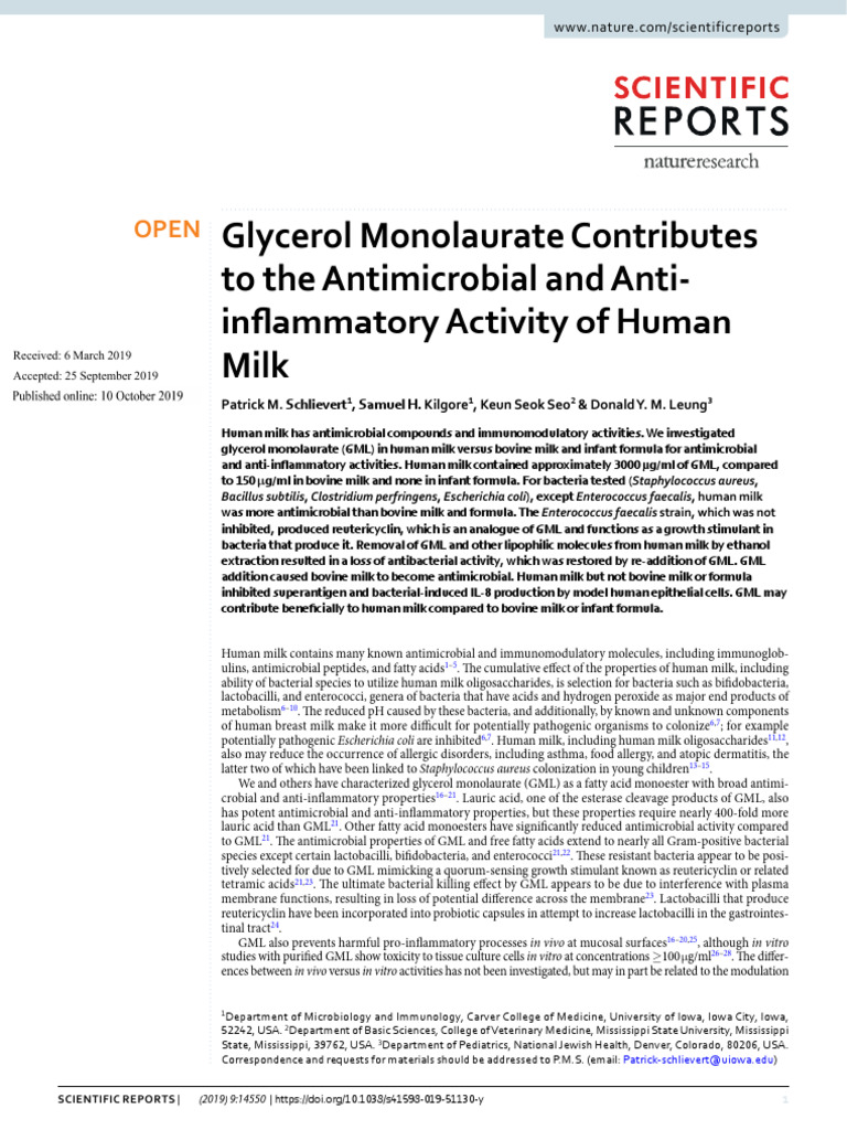 Glycerol Monolaurate Contributes To The Antimicrobial and Anti ...
