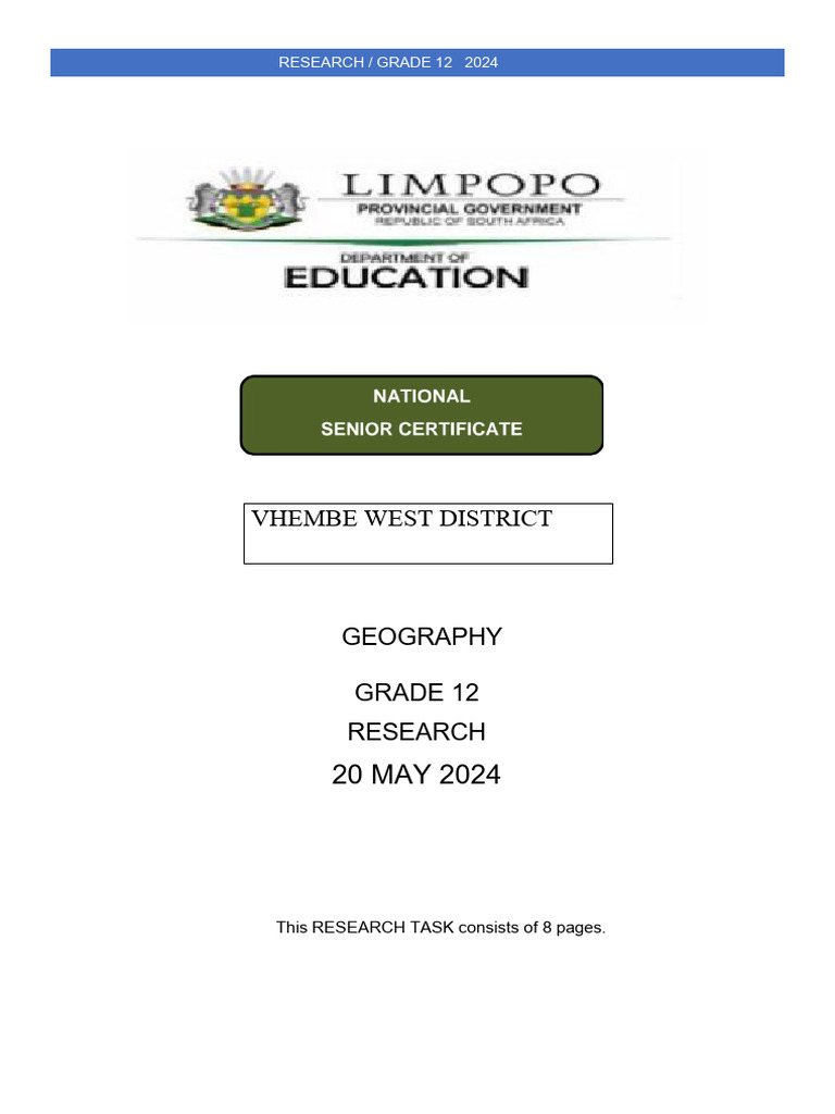 Grade 12 Geography Research Task 2024 | PDF | Statistics | Geography
