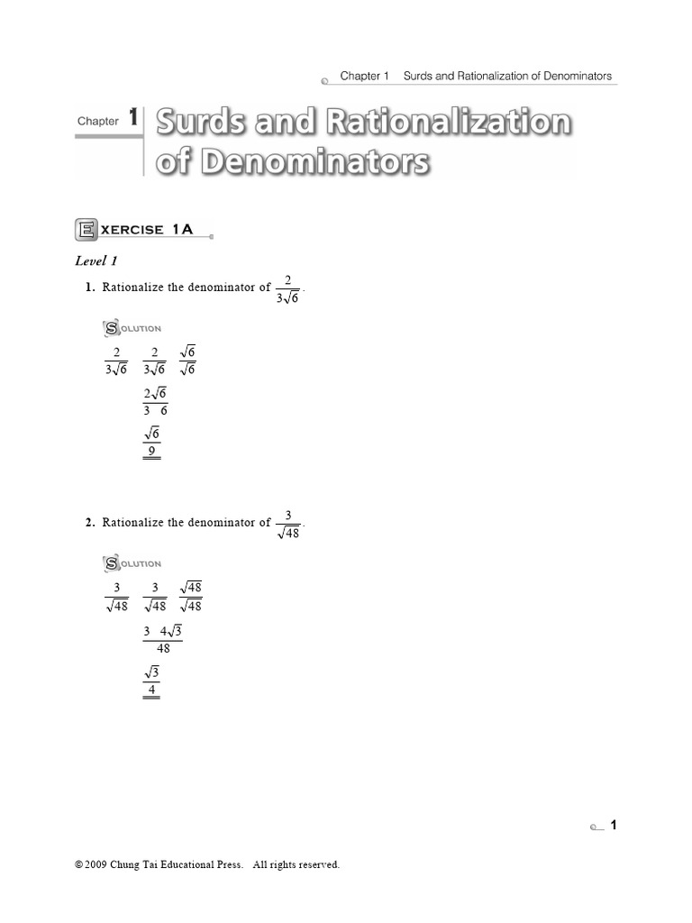 Ch1 Surds and Rationalization of Denominators | PDF | Mathematics ...