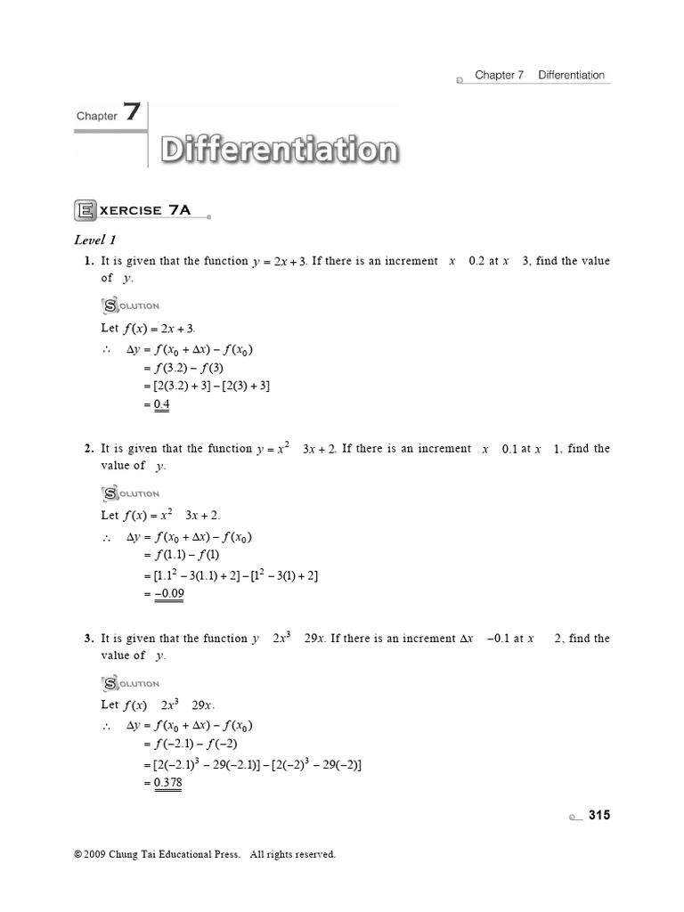 Ch7 Differentiation | PDF | Slope | Differential Geometry