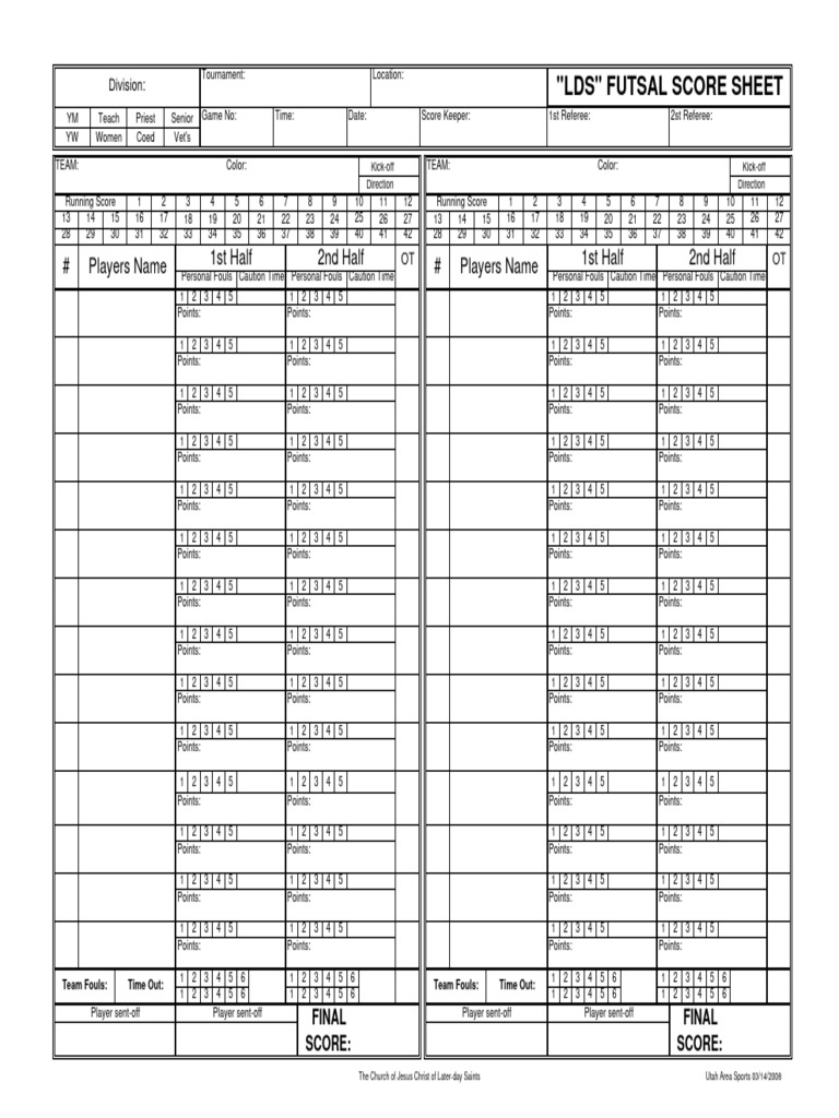 Uas Futsal Scoresheet | PDF | The Church Of Jesus Christ Of Latter Day ...