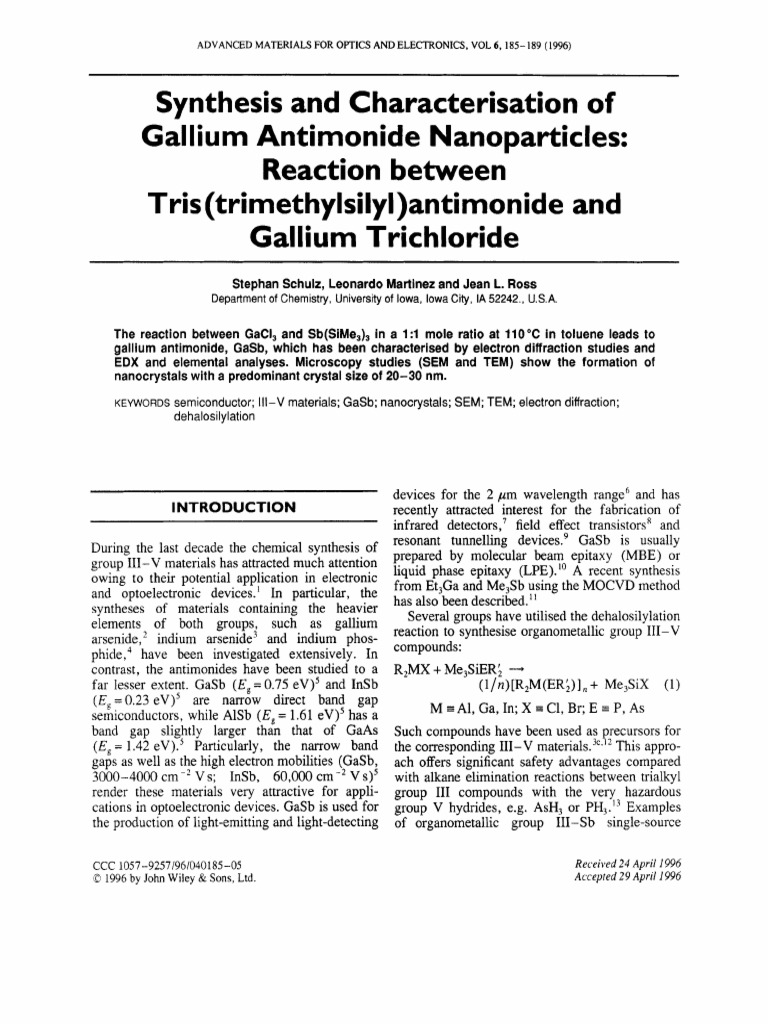 GaSb - 1996 - Adv Mat Opt Elc - GaCl3 + SB (SiMe3) 3 | PDF | Scanning ...