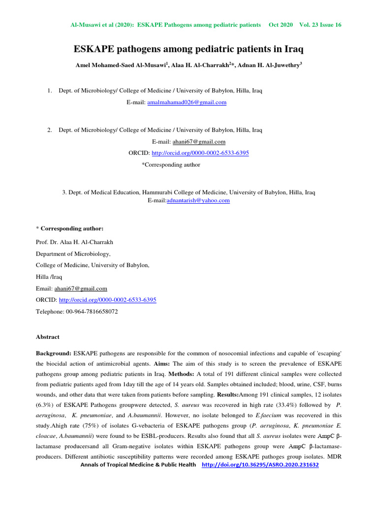 ESKAPE Pathogens Among Pediatric Patient1 | PDF | Beta Lactamase | Bacteria
