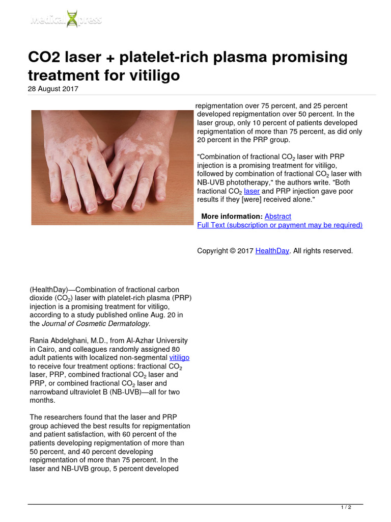 2017 08 Co2 Laser Platelet Rich Plasma Treatment | PDF