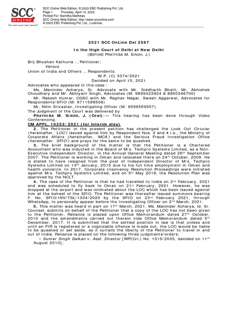 Quashing Look Out Circular Case 2021 | PDF | Judgment (Law) | Justice
