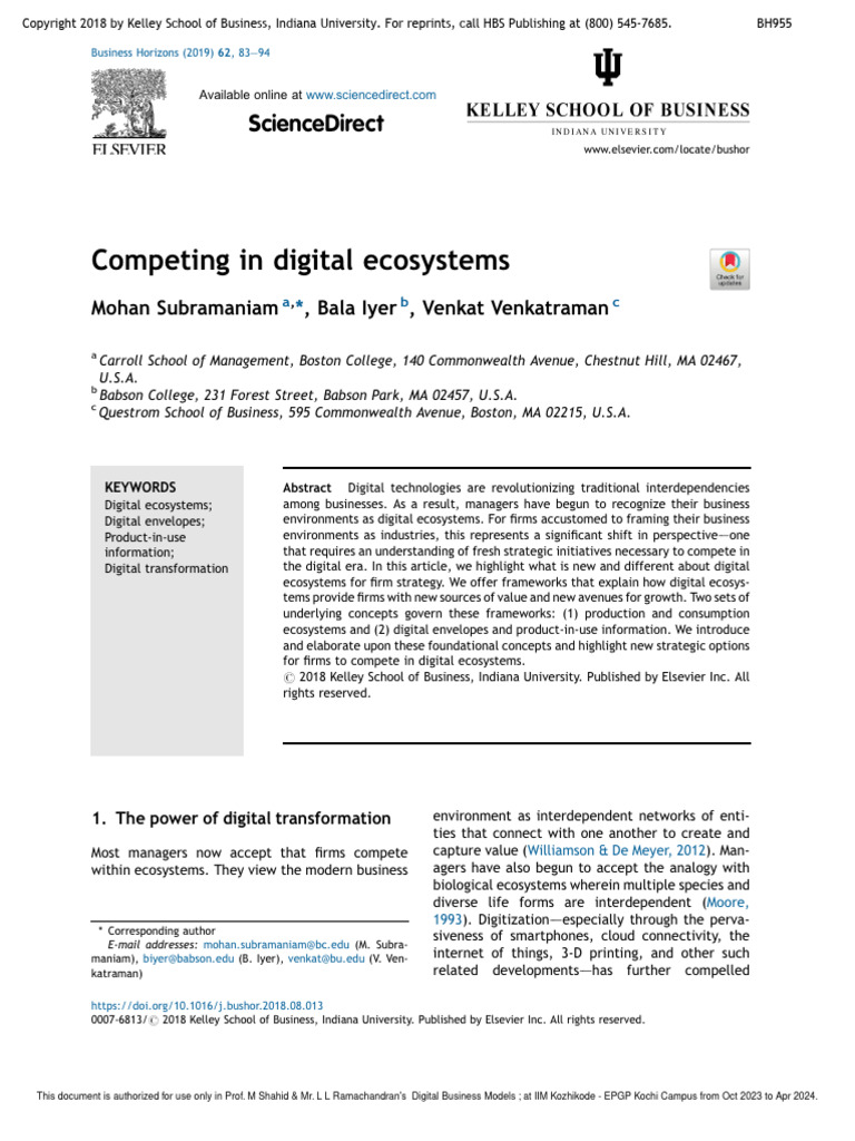 Competing in Digital Ecosystem | PDF | Information | Internet Of Things