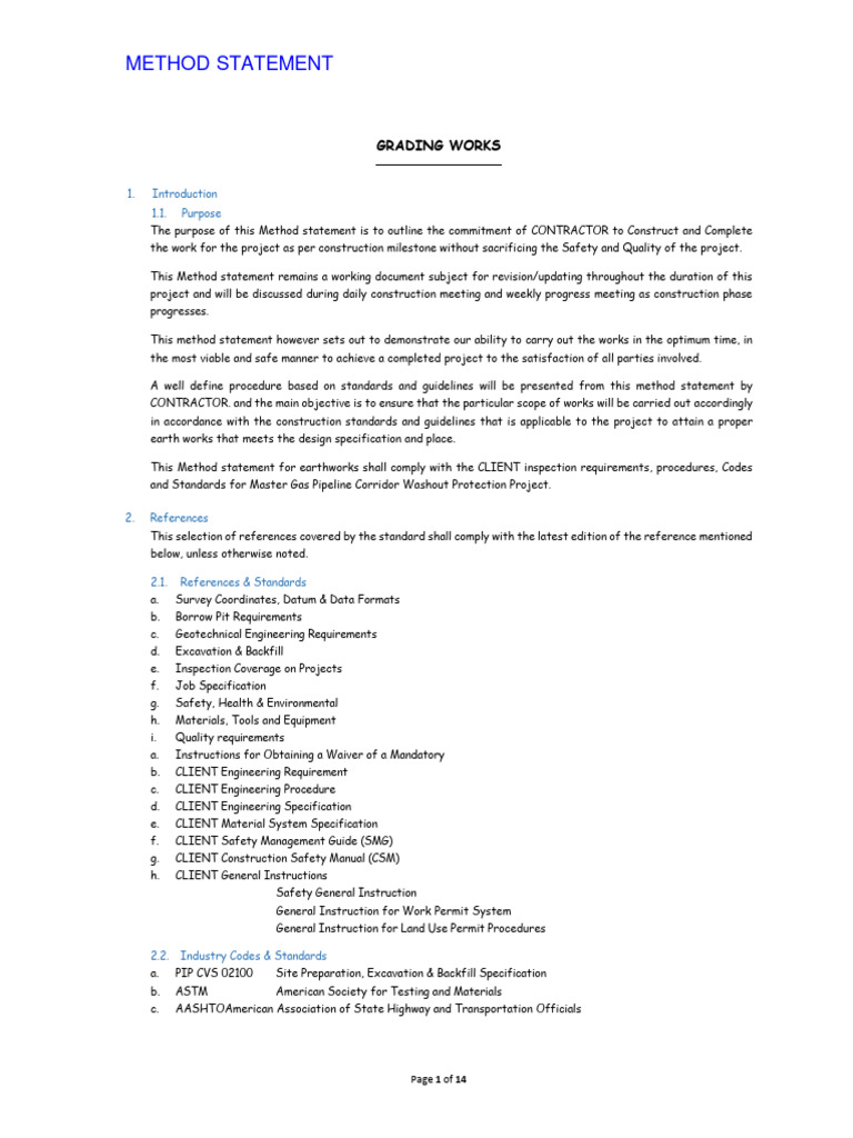 Method Statement - Grading Works | PDF | Trench
