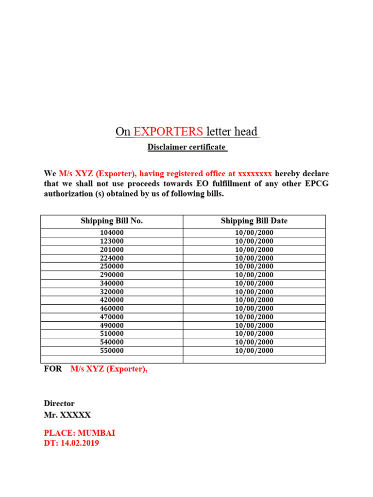 Disclaimer Certificate | PDF