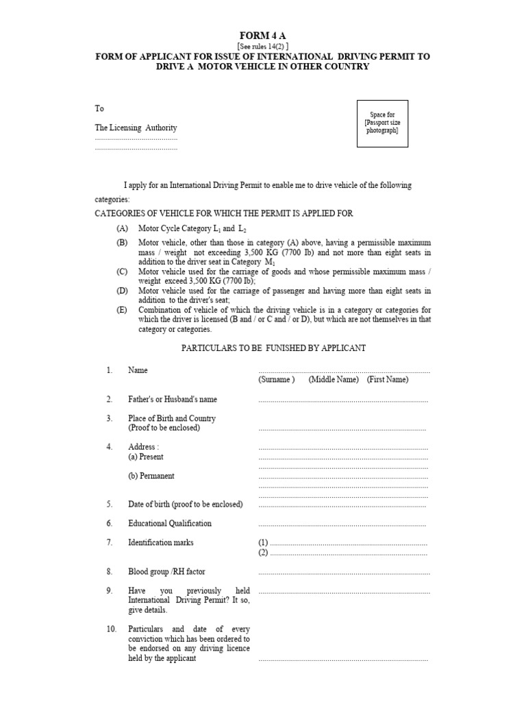 Form 4 A | Download Free PDF | Driver's License | Vehicles