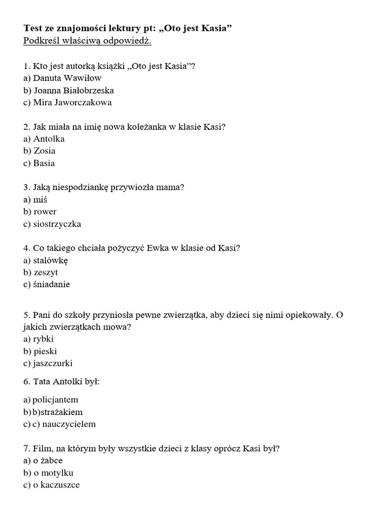Test Ze Znajomości Lektury PT | PDF