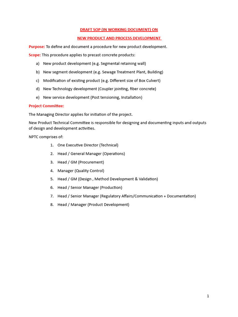 New Product and Process Development SOP | PDF | Marketing | New Product ...