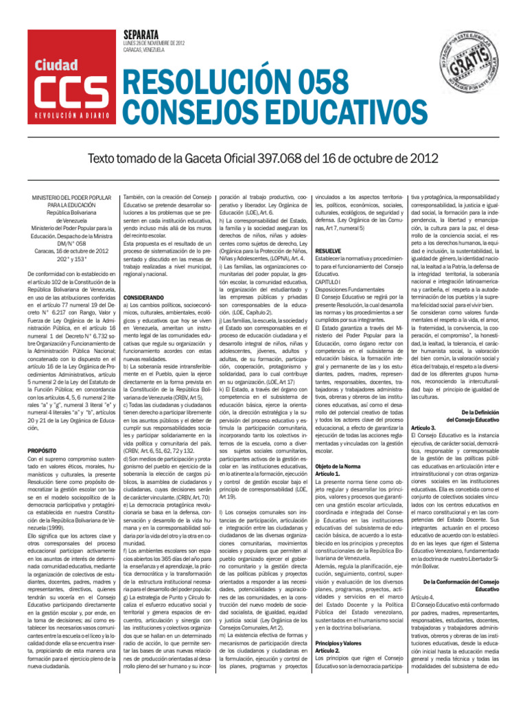 Resolución 058 | PDF | Comunidad | Democracia