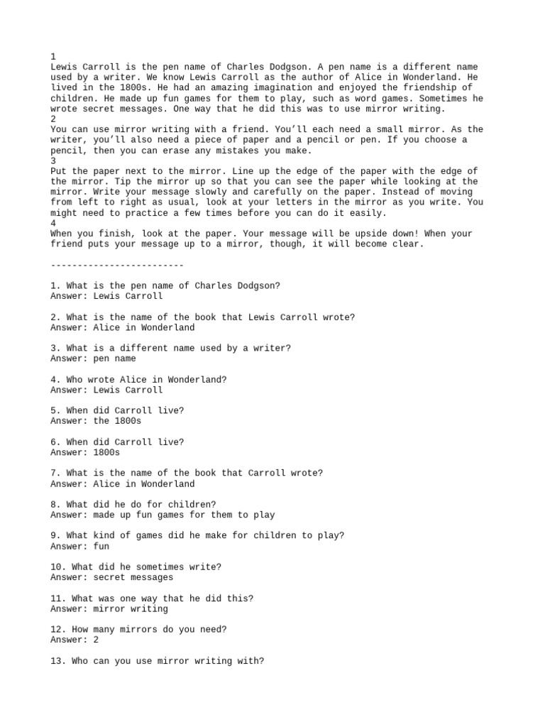 Mirror Writing | PDF | Lewis Carroll