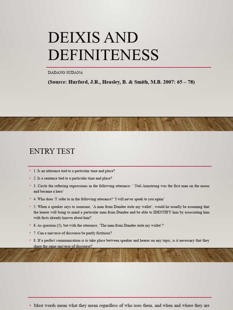 Deixis and Definiteness | PDF | Linguistics | Semiotics