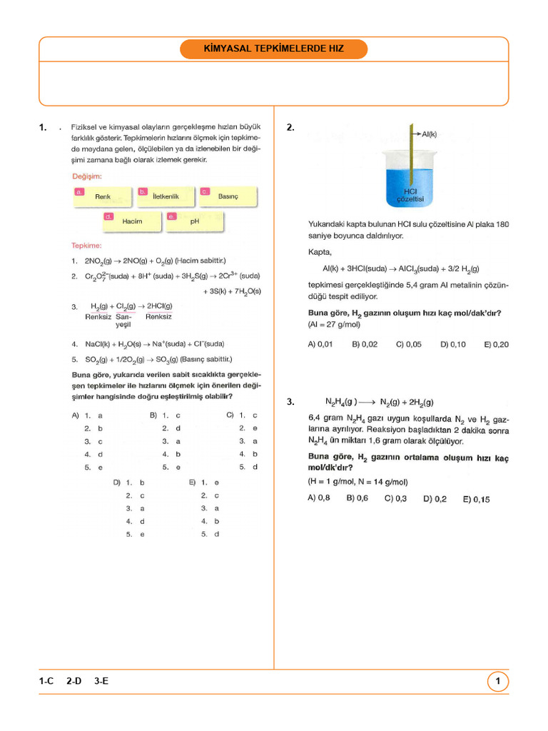 Kimyasal Tepkimelerde Hız-1 | PDF