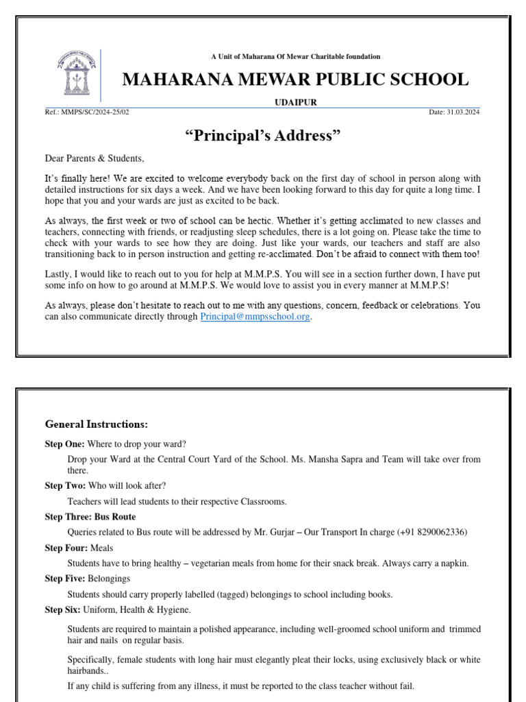 Principal's Address | PDF