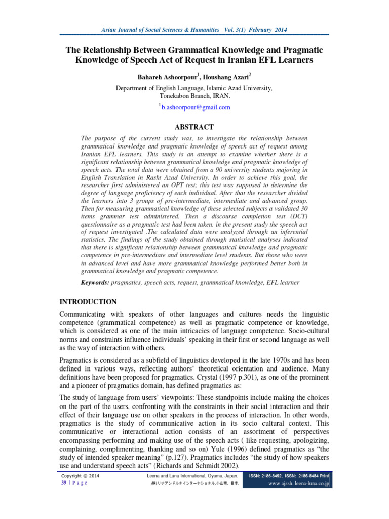 Grammatical vs. Pragmatic Knowledge in EFL | PDF | Linguistics | Second ...