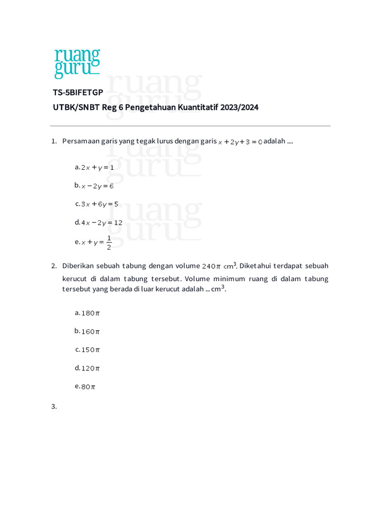 BS - UTBK - SNBT Reg 6 Pengetahuan Kuantitatif 2023 - 2024 | PDF | Seni & Disiplin Bahasa ...