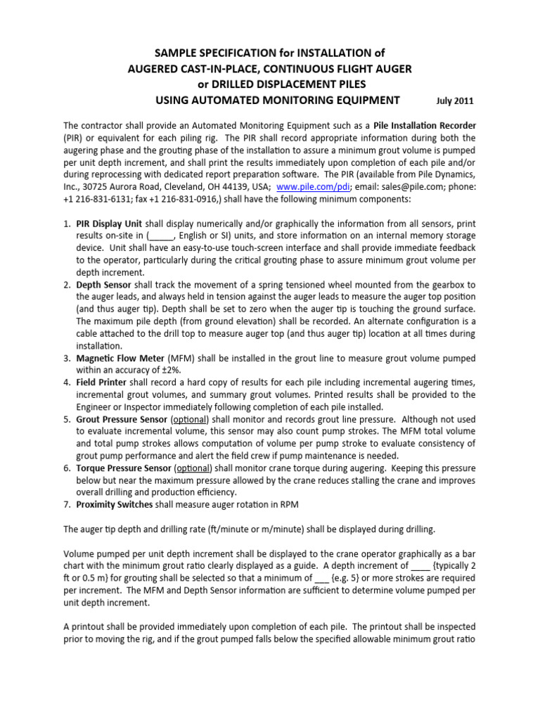 Sample Specification For Installation of ACIP CFA DD Piles AME - PIR ...