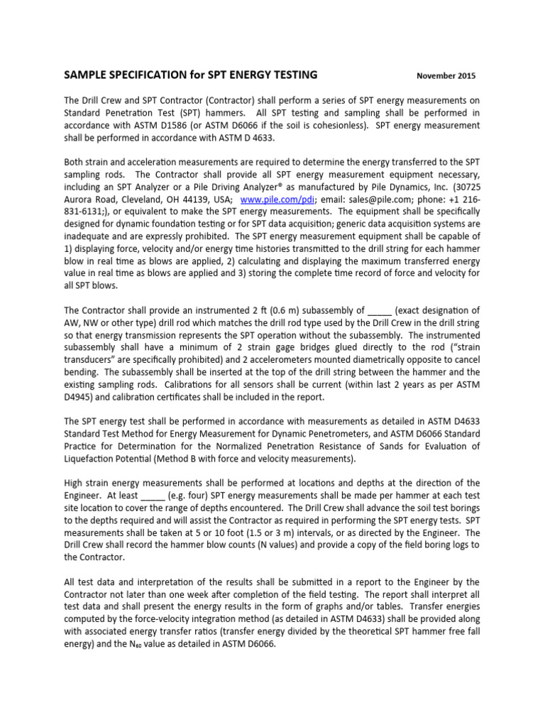 Sample Specification For SPT Energy Testing | Download Free PDF | Metrology