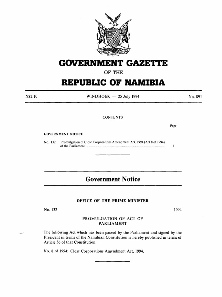 Close Corporations Amendment Act 1994 | PDF | Magistrate | Justice