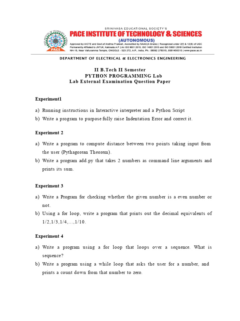 Python_List of experiments | PDF | Computer Program | Programming Python_List of experiments | PDF | Computer Program | Programming