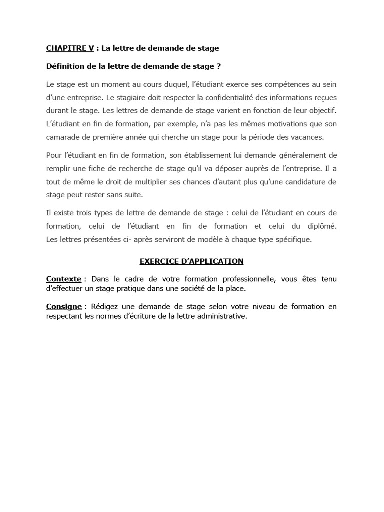 Modèles de lettres de demande de stage | PDF | Évolution de carrière