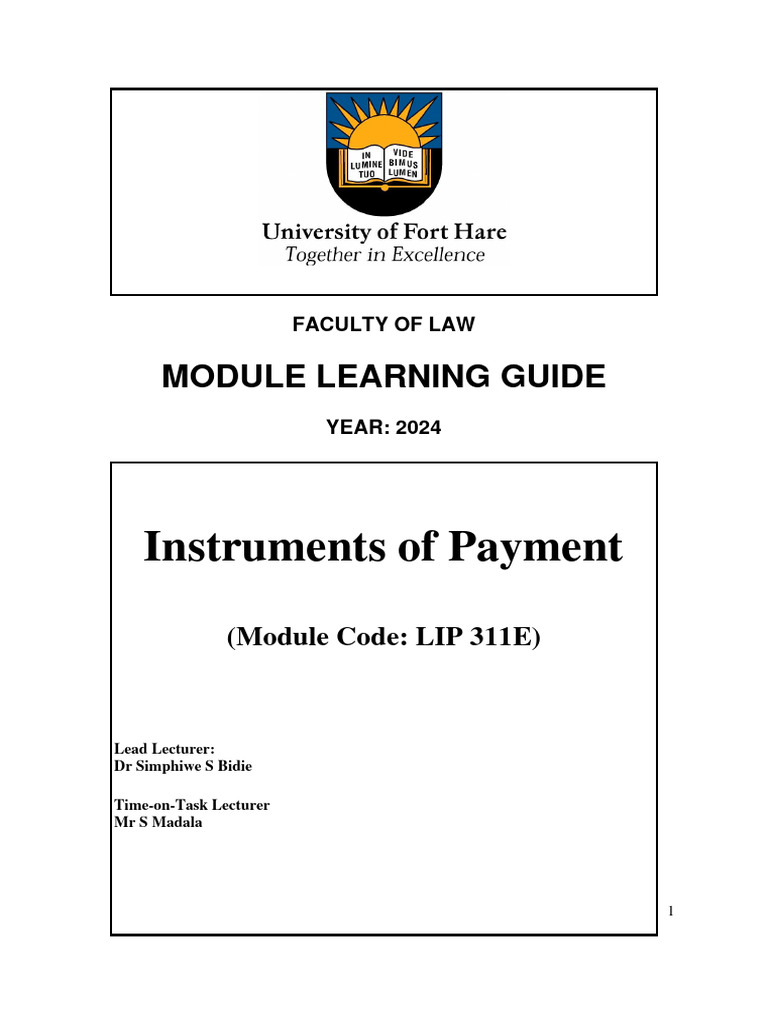 Instruments of Payment LIP 311E - Module Learning Guide 2024 | PDF | Negotiable Instrument ...