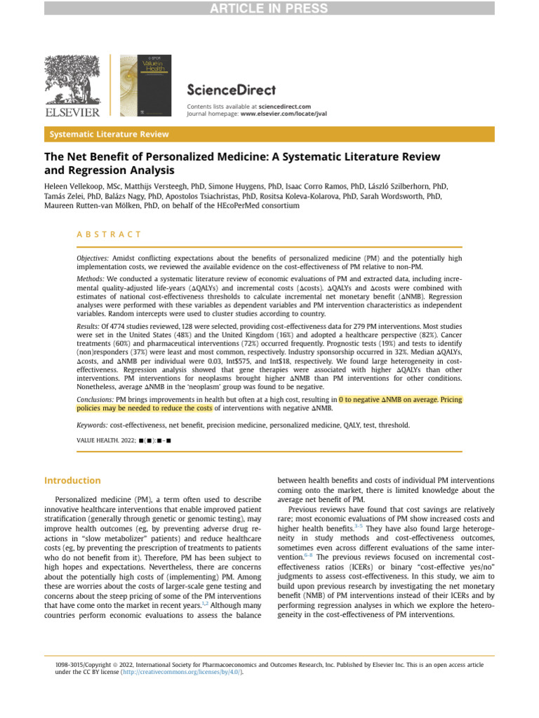Net Benefit of PerMed (Health Economics) | PDF | Cost Effectiveness ...