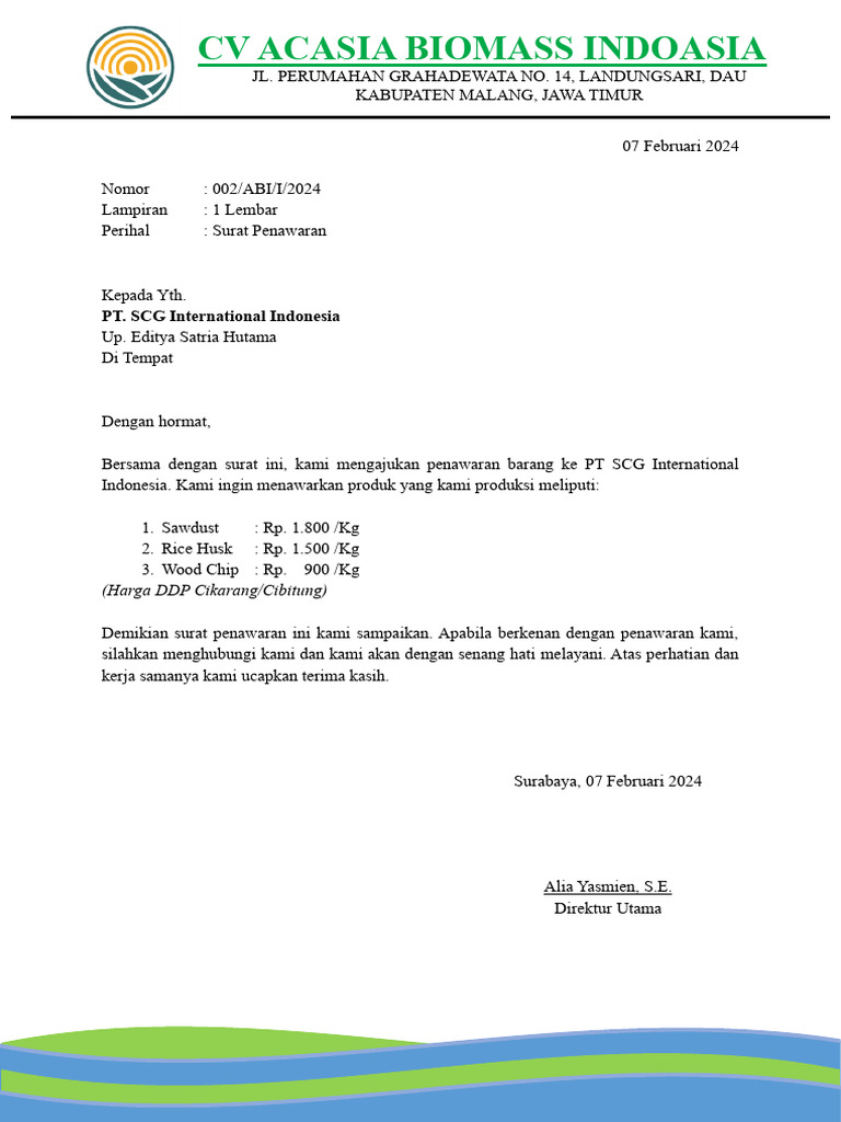 Surat Penawaran PT SCG International Indonesia | PDF