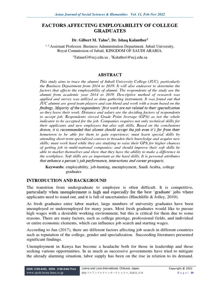 Factors Affecting Employability of College | PDF | Unemployment ...