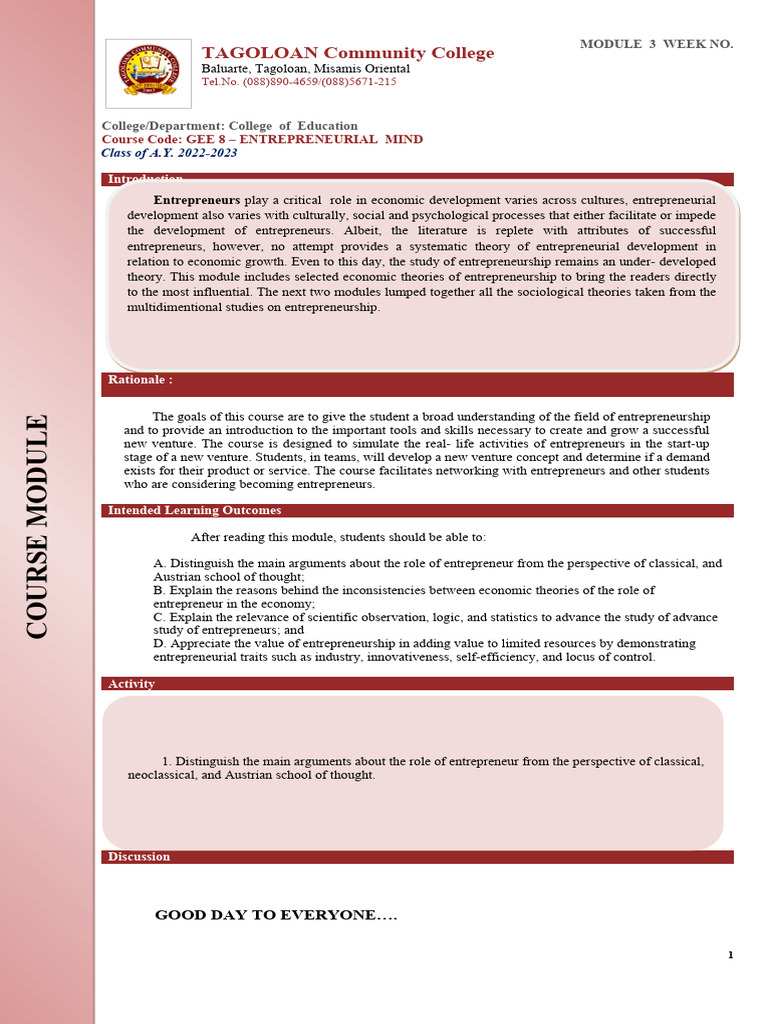 MODULE 3 - ENTREP. MIND | PDF | Entrepreneurship | Labour Economics