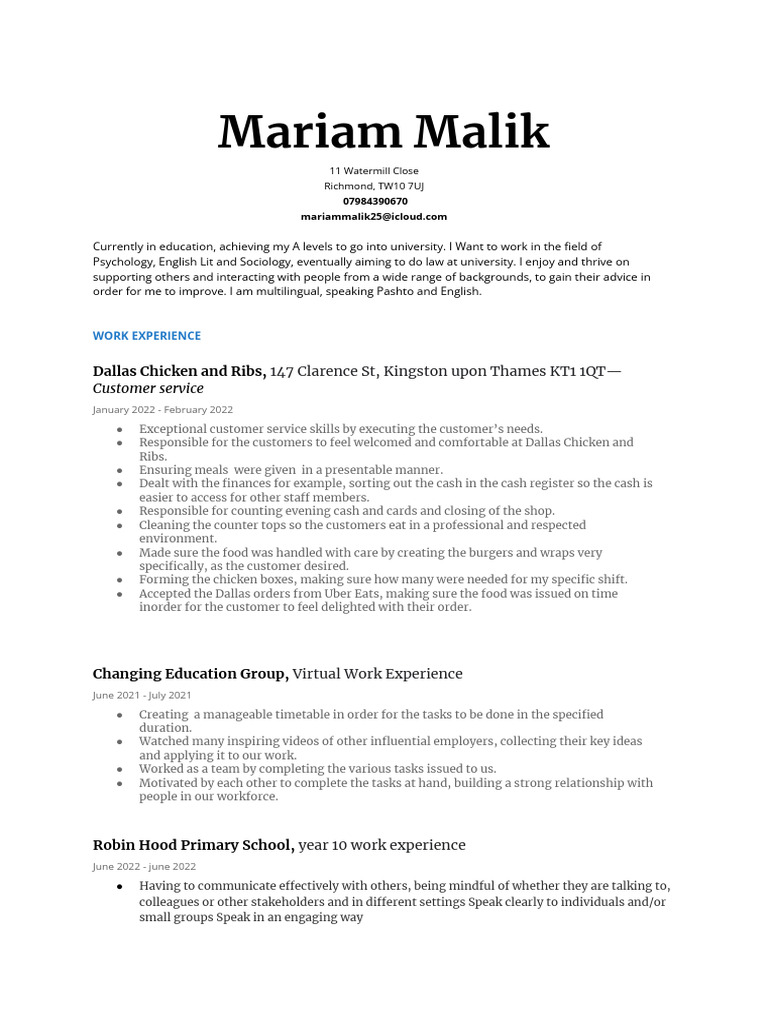 Mariam Malik CV | PDF | Human Communication