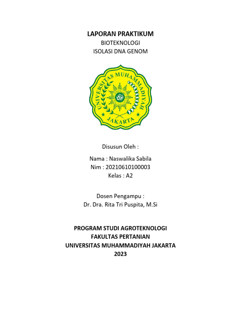Laporan Praktikum Biotek Isolasi Dna | PDF Laporan Praktikum Biotek Isolasi Dna | PDF