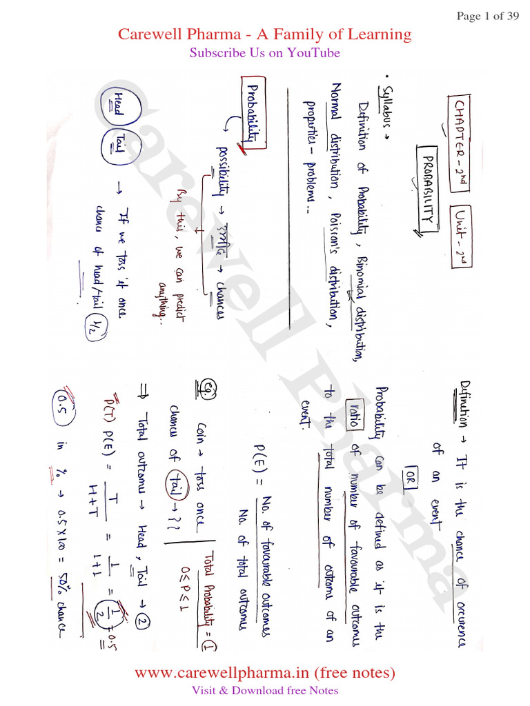 Chapter 2, Unit 2, Biostatistics and Research Methodology, B Pharmacy 8th Sem, Carewell Pharma | PDF
