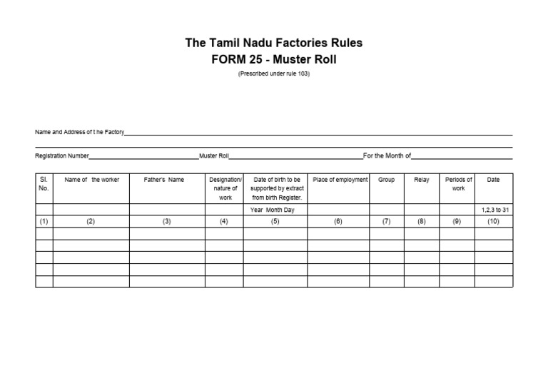 Form 25 - Muster Roll | PDF Form 25 - Muster Roll | PDF