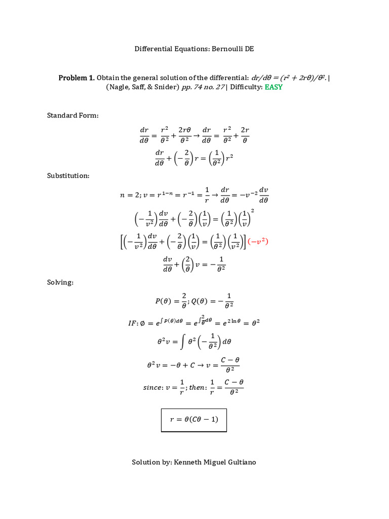 BERNOULLI DE | PDF | Equations | Differential Equations