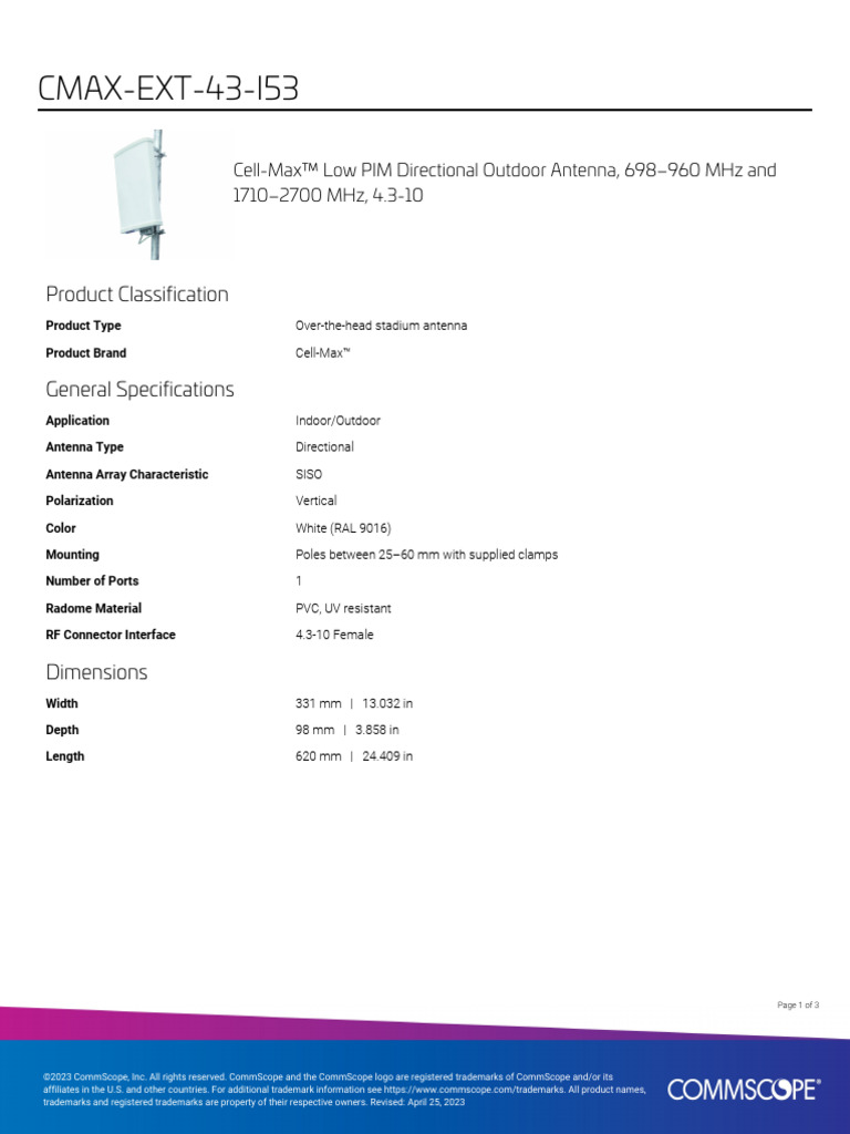 CMAX-EXT-43-I53 Product specifications | PDF | Antenna (Radio) | Radio Technology