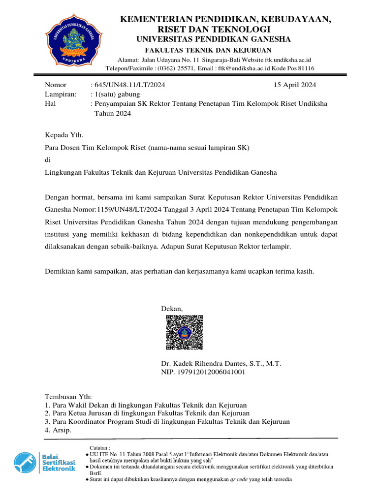 SK Rektor Tim Kelompok Riset | PDF | Pengembangan Diri | Sains & Matematika