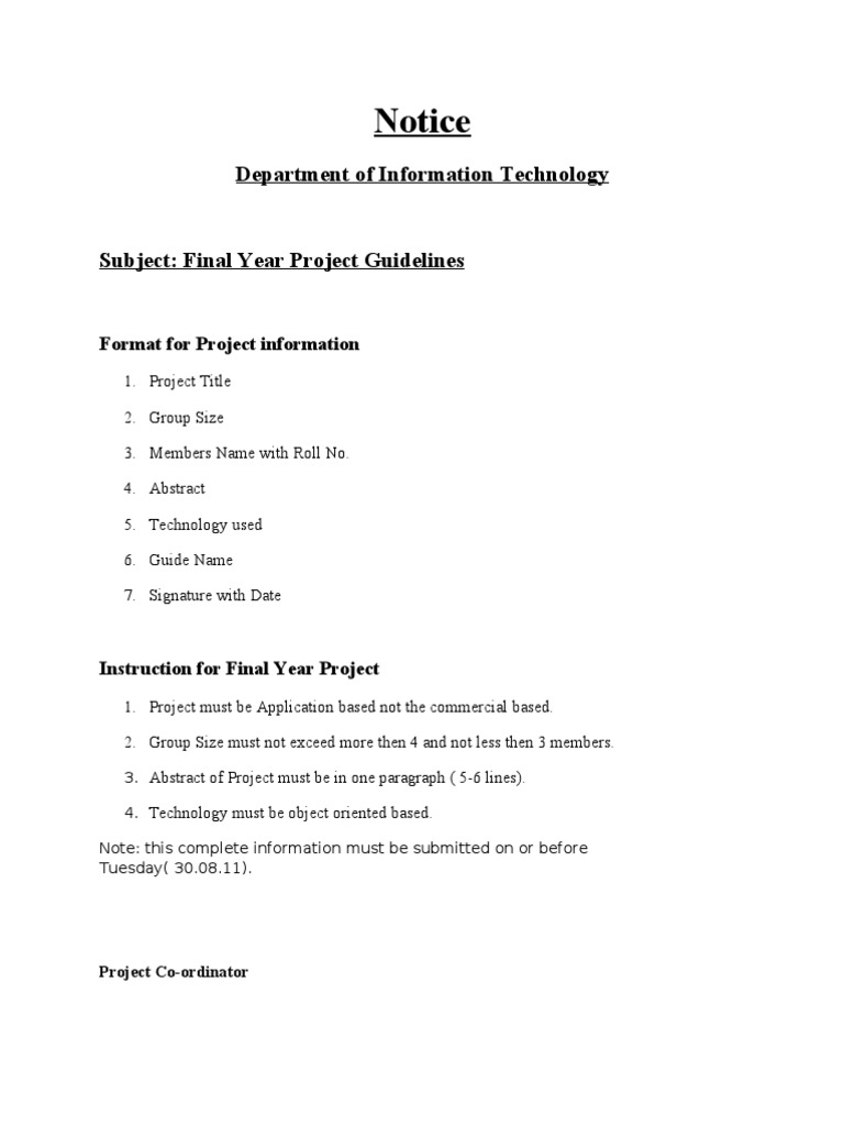 Final Year Project Submission Guidelines | PDF