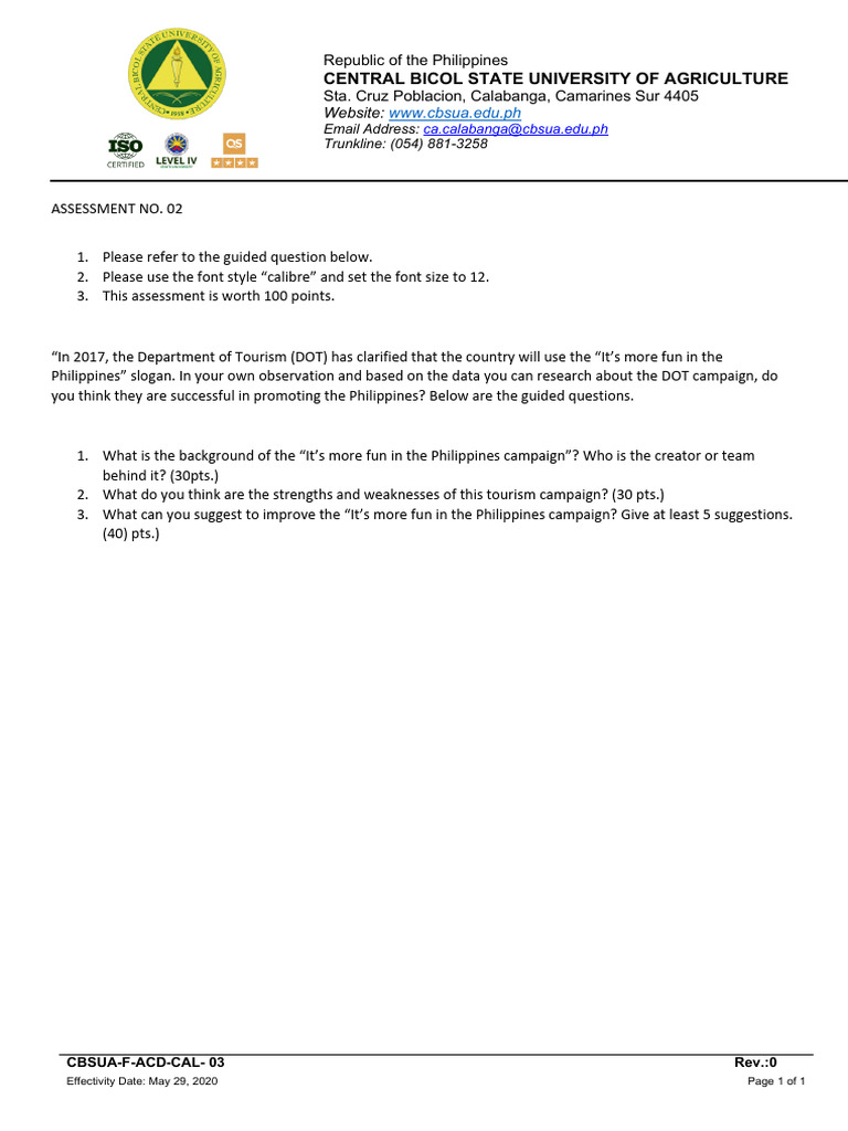 THC 3 Assessment No. 2 | PDF