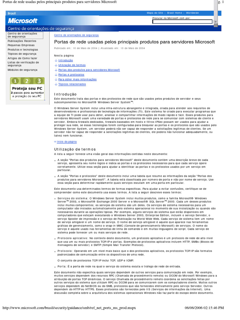 Portas de Rede Usadas Pelos Principais Produtos para Servidores Microsoft | Download grátis PDF ...