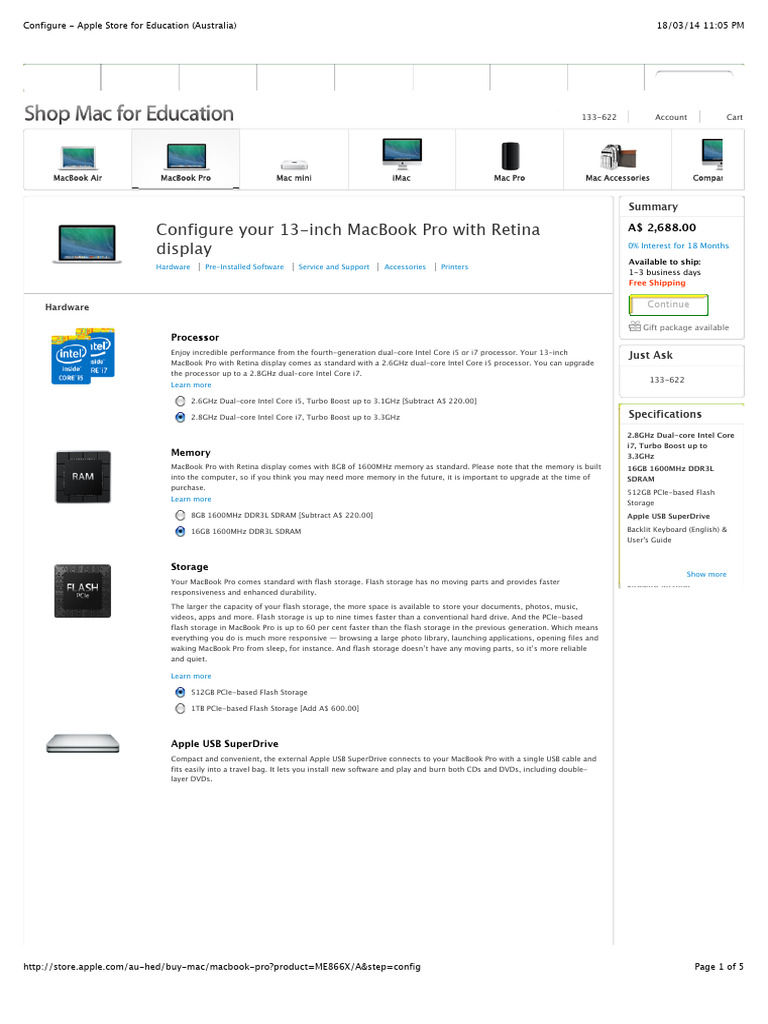 Configure Your 13-Inch Macbook Pro With Retina Display: Processor | PDF | Computer Engineering ...