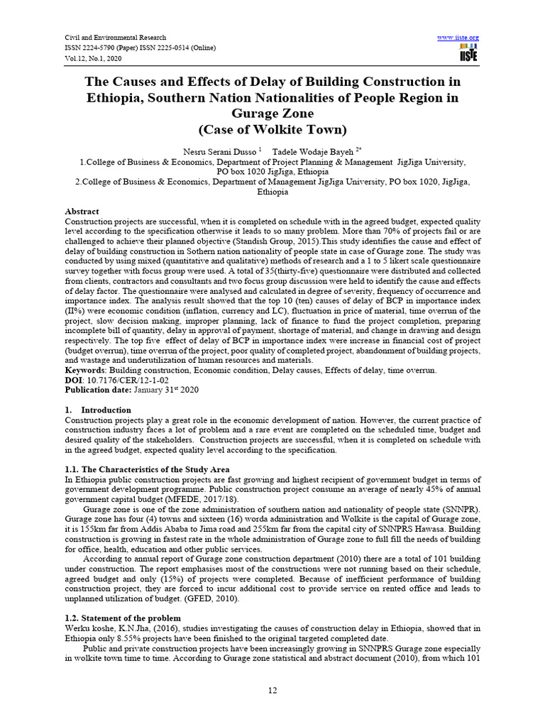 The Causes and Effects of Delay of Building Construction in Ethiopia ...