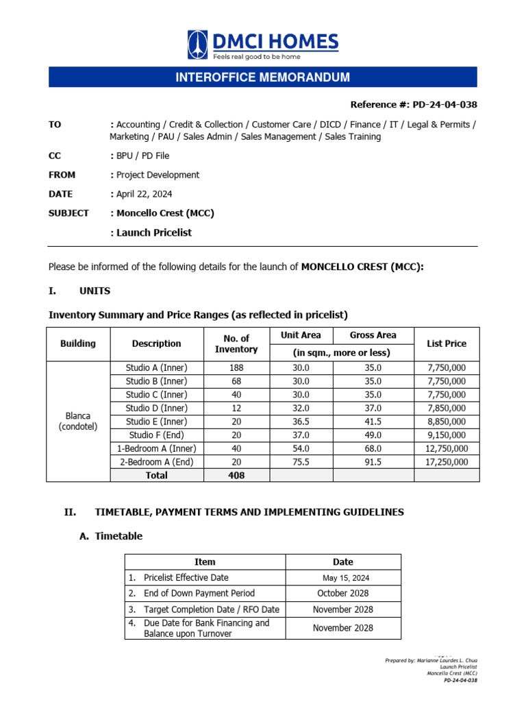 Moncello Crest Pricelist and Layout | PDF | Market (Economics) | Money